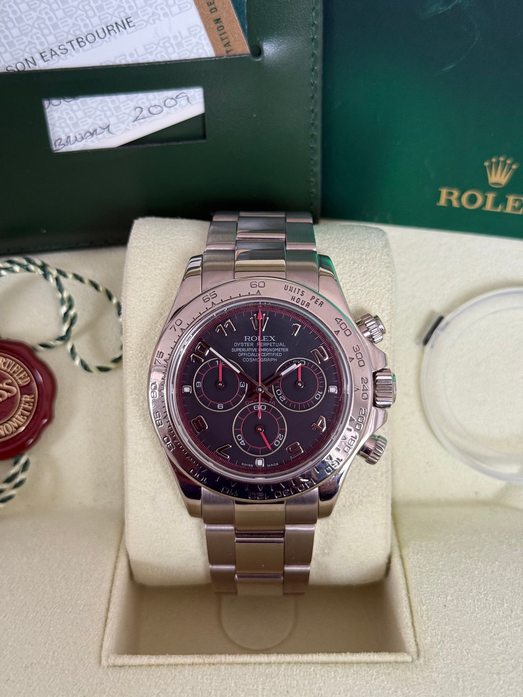 Pre-owned Rolex Daytona White Gold 40mm Racing Dial 116509 2009 Mint C ...