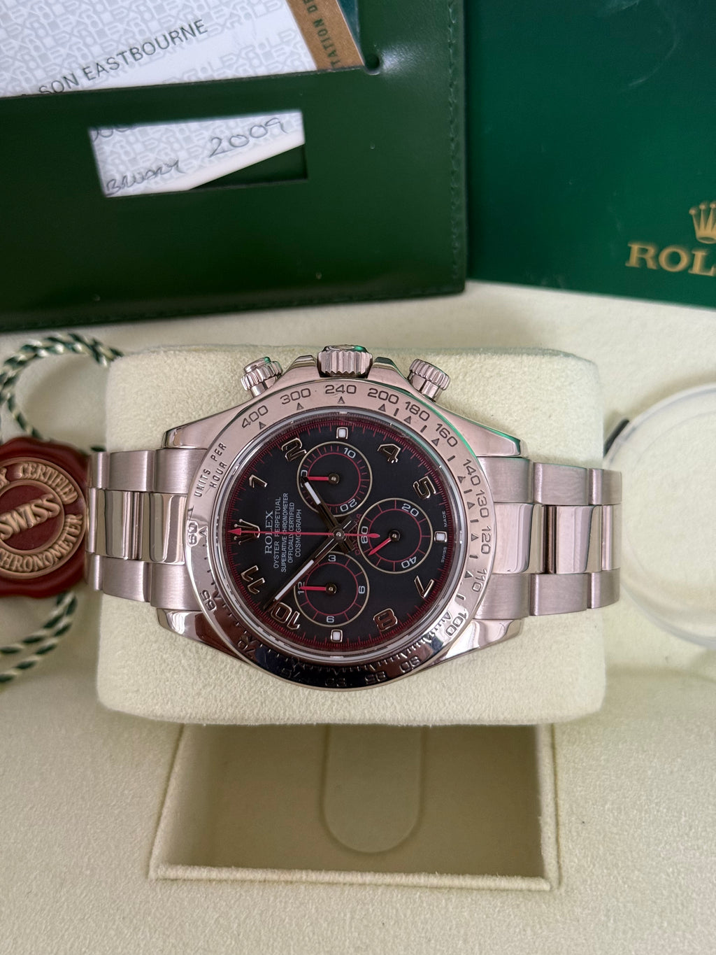 Pre-owned Rolex Daytona White Gold 40mm Racing Dial 116509 2009 Mint C ...