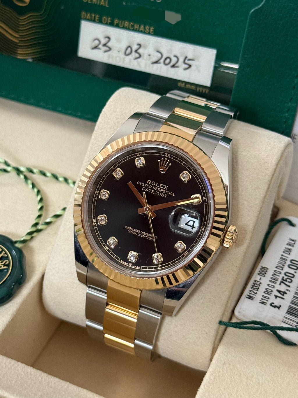 Pre-owned Rolex Datejust 126333 Black Diamond Dial Yellow Gold Steel O ...