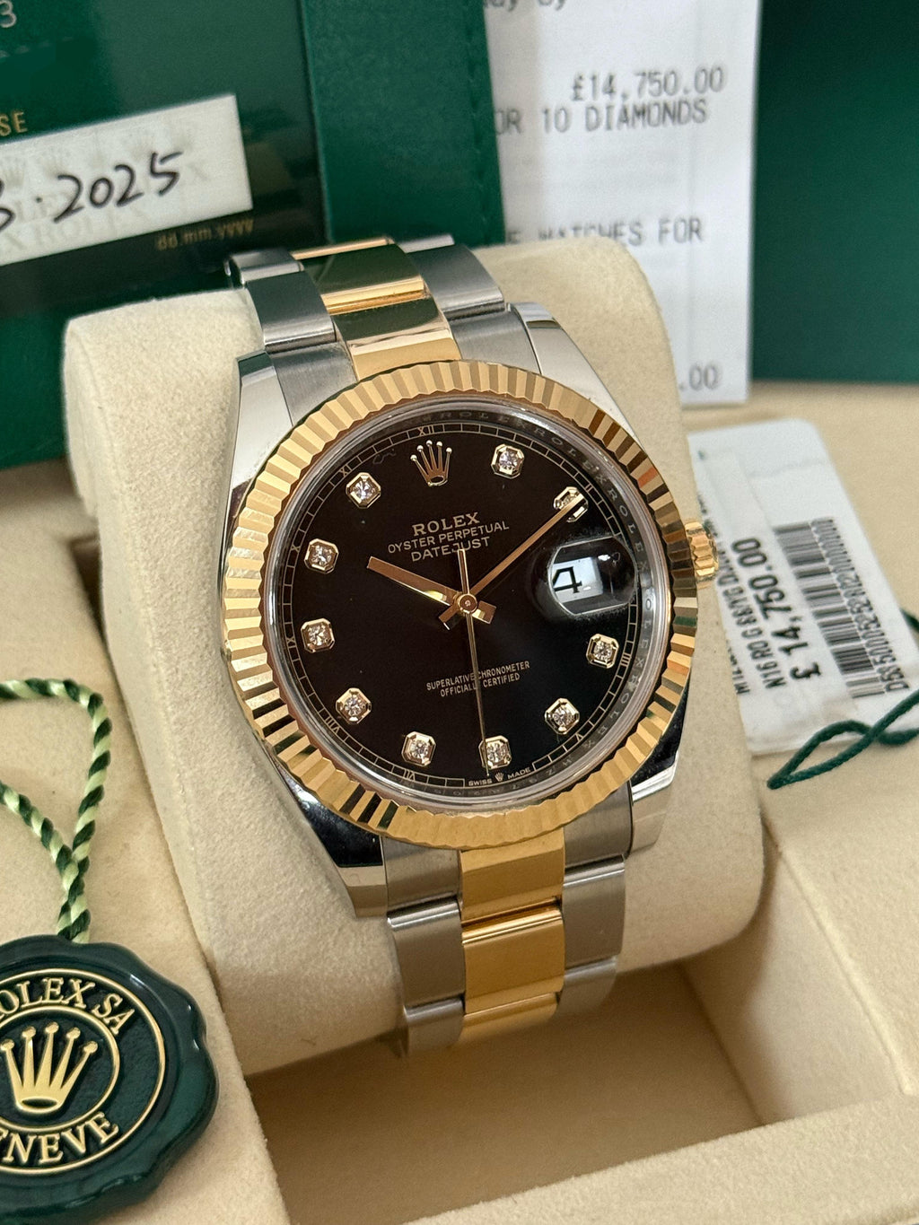 Pre-owned Rolex Datejust 126333 Black Diamond Dial Yellow Gold Steel O ...