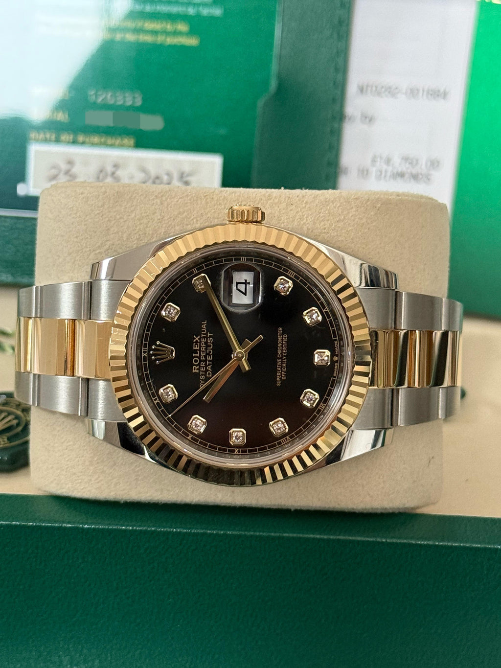 Pre-owned Rolex Datejust 126333 Black Diamond Dial Yellow Gold Steel O ...