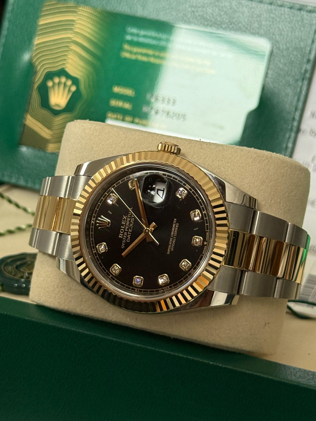 Pre-owned Rolex Datejust 126333 Black Diamond Dial Yellow Gold Steel O ...